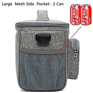 FlowFly Insulated Reusable Lunch Bag Adult Large Lunch Box for Women and Men with Adjustable Shoulder Strap,Front Zipper Pocket and Dual Large Mesh Side Pockets,Grey