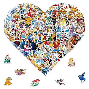 100Pcs Disney Princess Character Themed Waterproof Stickers for Gifts Water Bottles Cup Laptop Phone Guitar Car Motorcycle Bike Skateboard Luggage Box, etc