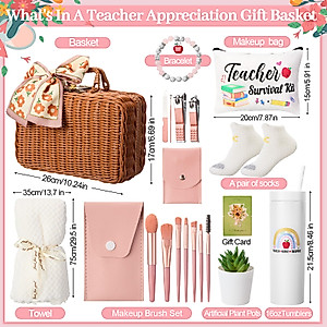 Reallnaive 11 Pcs Teacher Gifts for Women Appreciation Graduation Thank You Gift Include Tumbler, Basket, Ribbon, Bracelet, Card, Towel, Makeup Bag, Plant, Makeup Brushes, Nail Clippers, Socks
