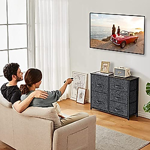 Pipishell Fabric Dresser, 5 Drawer Storage Chest Tower, Organizer Unit for Bedroom, Hallway, Entryway, Closets and Living Room -Sturdy Steel Frame, Wood Top, Easy Pull