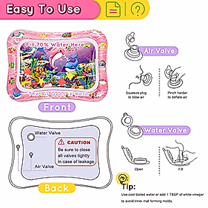 Infinno Tummy Time Water Mat for Babies, Baby Toys for 3 6 9 Months Girls and Boys Sensory Development, Pink Dolphin Style and Yellow Octopus Style