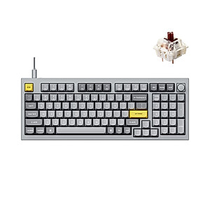 Keychron Q5 Wired Custom Mechanical Keyboard Knob Version, 96% Layout QMK/VIA Programmable Macro with Hot-swappable Gateron G Pro Brown Switch Double Gasket Compatible with Mac Windows Linux (Grey)