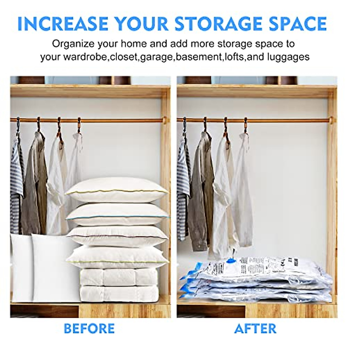 DBDSZYH Vacuum Compression Storage Bags with Hand Pump Reusable Vacuum Sealer Compression Space Saver Bag - 8-Pack (Jumbo)