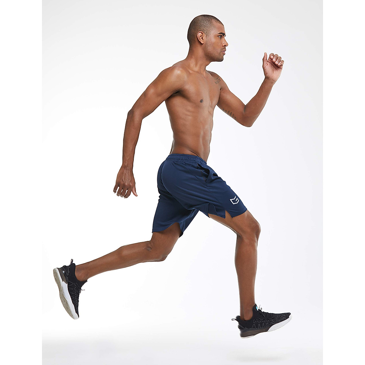 G Gradual Men's 7" Workout Running Shorts Quick Dry Lightweight Gym Shorts with Zip Pockets (2 Pack: Navy Blue/Black Large)