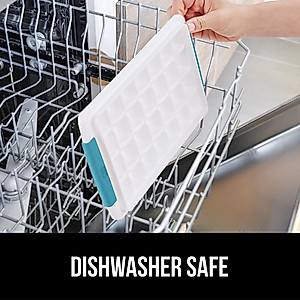 Gorilla Grip Stackable Ice Cube Tray and Bin Set, Includes 2 Trays with Lid and Scooper, Easy Release, Makes 56 Cubes for Cocktail Soda Coffee, Leak Proof Freezer Bucket Kit, Kitchen Gadget, Turquoise