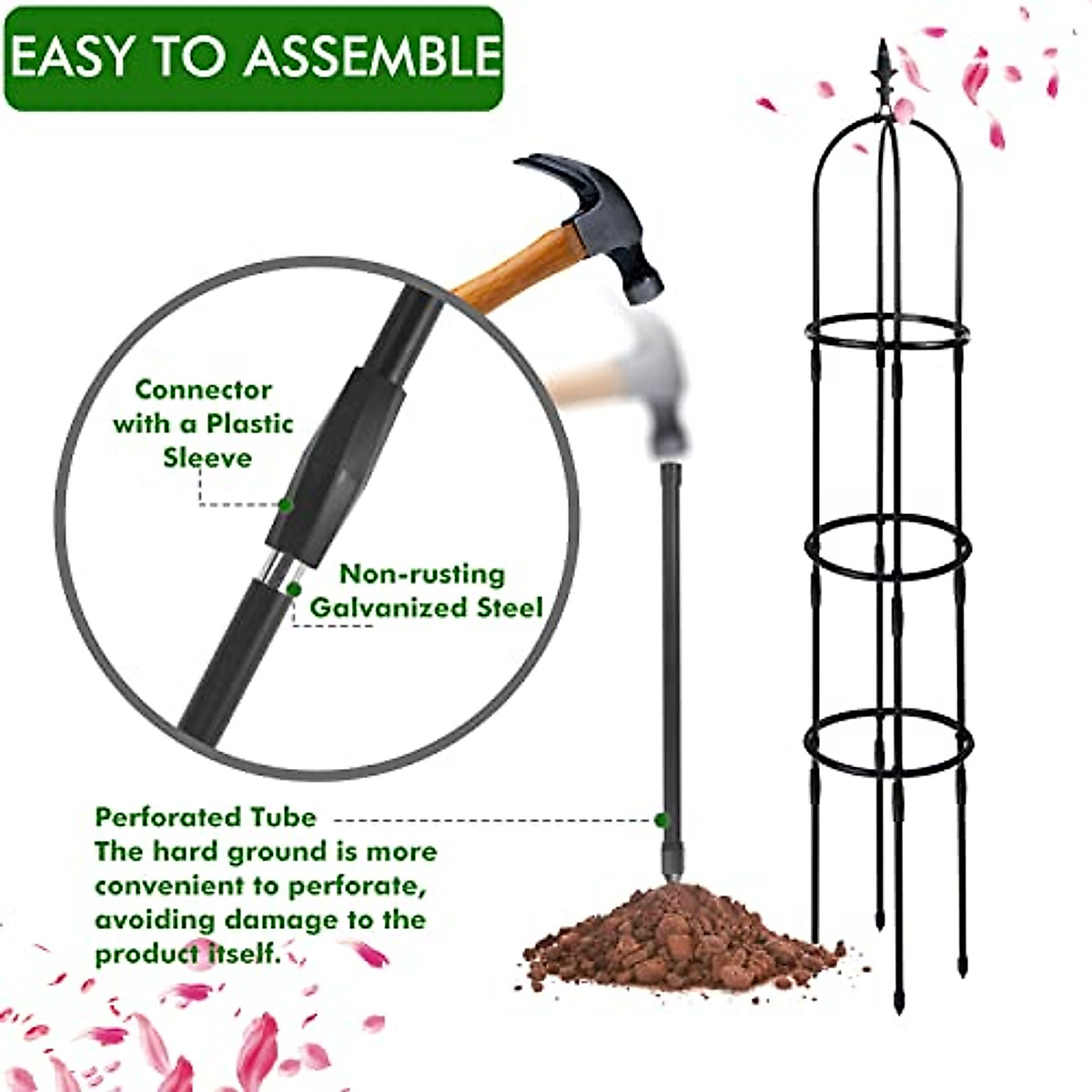 Obelisk Garden Trellis for Climbing Plants, 6 ft Adjustable Heavy Duty Rustproof Thicken Metal Plant Support, Tower Trellis for Climbing Plants Outdoor Indoor Potted Vines, Rose, Flowers(4.16 lbs)