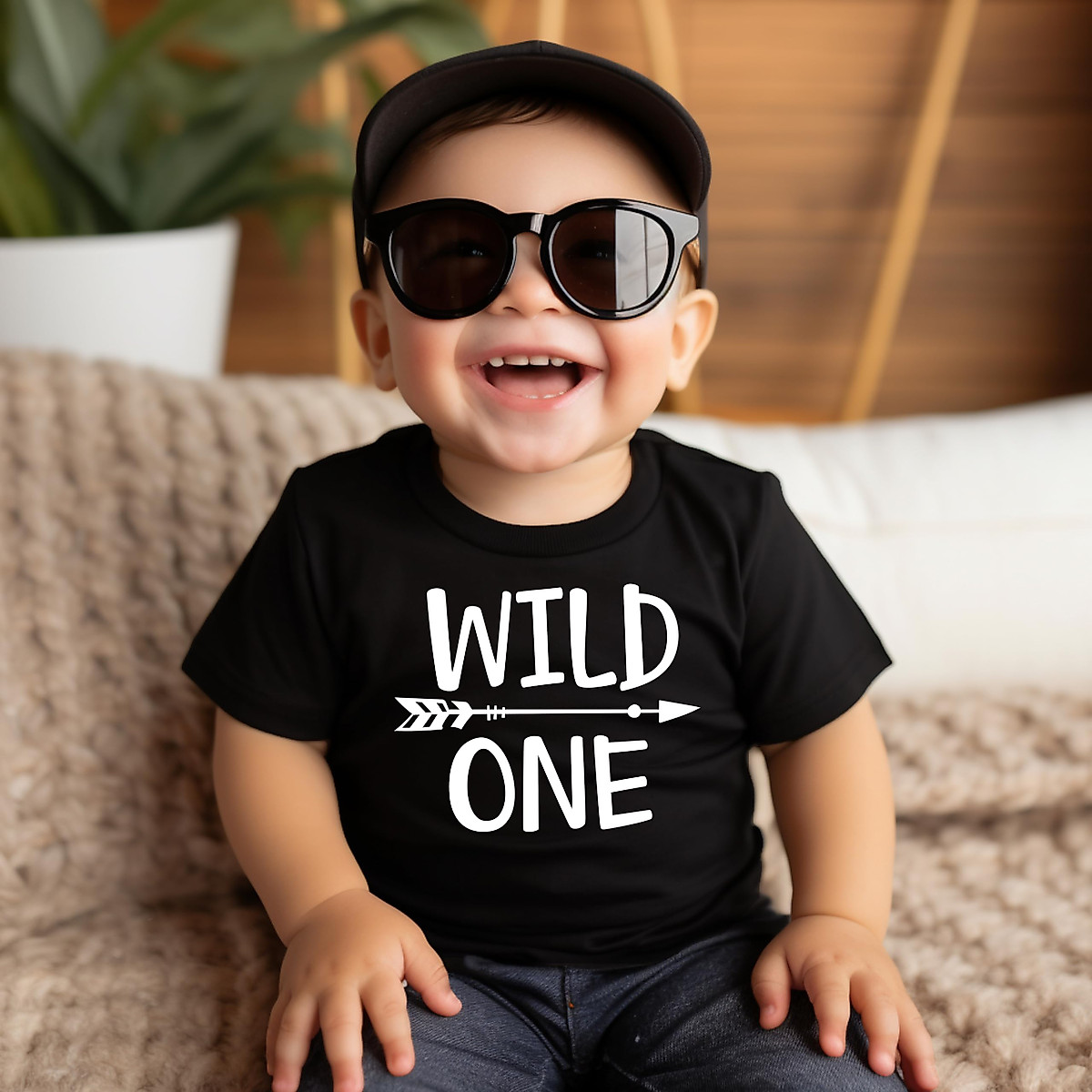 Wild One Boys 1st Birthday Shirt for Baby Boys First Birthday Outfit Black Shirt 18 Months