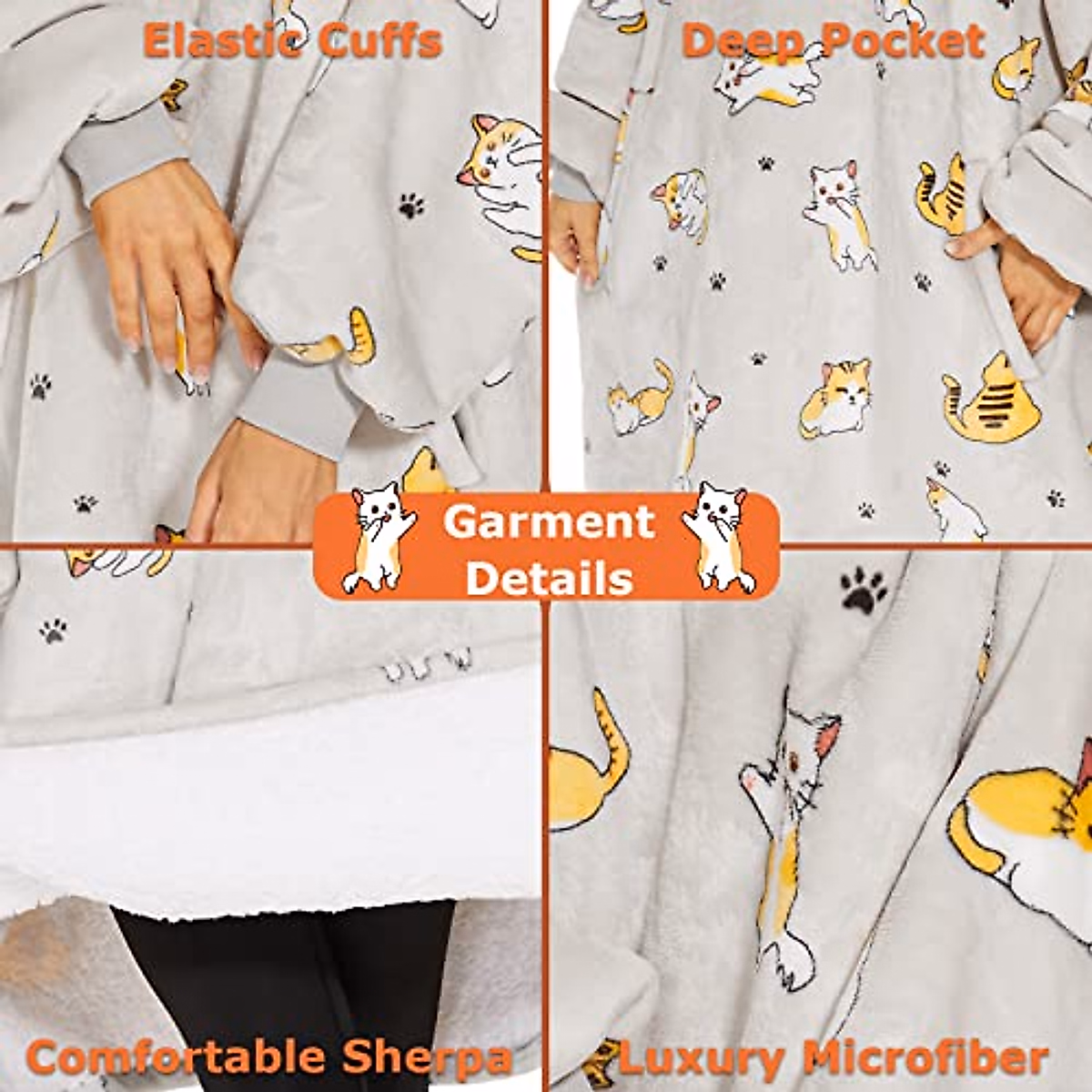 Venustas Wearable Blanket Hoodie, Oversized Sherpa Hooded Blanket Sweatshirt, Super Warm and Cozy Hoodie Blanket for Women Men Adults