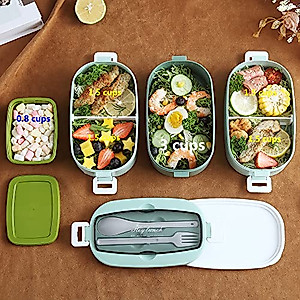 ZZQ Classic Lunch Box - Stackable Bento Box Lunch Container for Adult - Japanese-style Bento Boxes for Kids & Teens, Includes Sauce Containers, Divider, Utensils, Microwave & Dishwasher-safe, Green