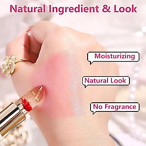 Rosarden Crystal Jelly Flower Color Changing Lipstick, Long Lasting Lip Balm for Women, Flower Lip Gloss Jelly Lip Stain, Korean Tinted Lip Balm,Temperature & PH Color Changing Lipstick