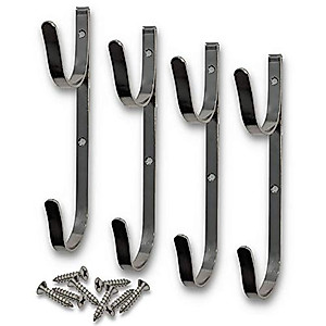 Stainless Steel Pool Pole Hangers - Unlimited Free Replacements - 4 ProTuff Heavy Duty Double Hooks, Ideal Holder Set for Swimming Pool Telescopic Pole, Leaf Rake, Brush, Vacuum Hose & Garden Tool