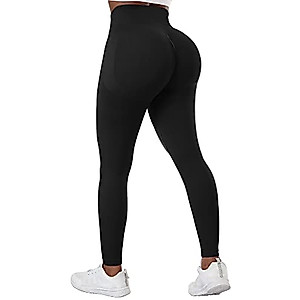 NORMOV 2 Piece Butt Lifting Workout Leggings for Women, Seamless Gym Scrunch Booty Lifting Sets(Black/Grey, XL)