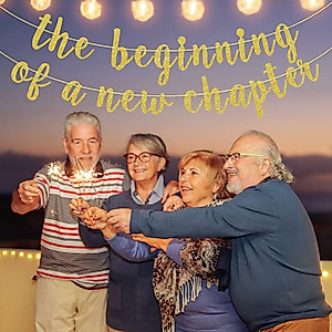 The Beginning Of A New Chapter Banner, Baby Shower, Graduation, Retirement, Farewell, Wedding Decorations, Gold Glitter