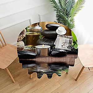IBILIU Round Tablecloth 60 Inch,Zen Basalt Stones and Spa Oil On The Wood Decorative Polyester Table Cloths,Waterproof Table Cover for Home,Holiday,Party,Indoor and Outdoor