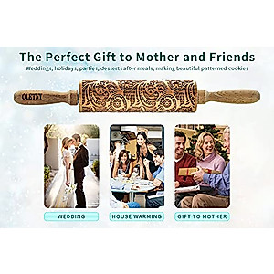 Embossed Rolling Pins for Baking, Small Wooden Roller Pin with Textured Pattern, Best Gift for Wedding, Holiday, Mother, Friends (Flower)