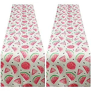 Watermelon Theme Outdoor Table Runner Spring Summer Outdoor Table Runner Colorful Hot Summer Theme Table Runner for Wedding Party Home Garden Kitchen Office Outdoor (2 Pieces)