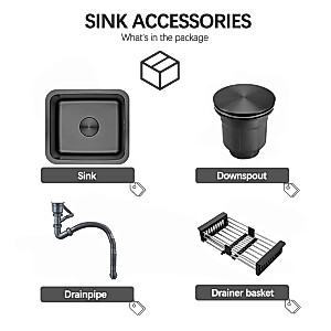 ECTbicyk Stainless Steel Bar Sink,16inch Single Bowl Kitchen Sink, Drop-in kitchen sink with Accessories（black）