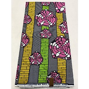 African Guaranteed Wax Block Prints Fabric/African Ankara Wrapper Fabric Wax Fabrics /-Sell by 6 Yards-100% Cotton-for Dresses- Pink, Apple-Green, Dark-blue, White, Black, Golden-Brown