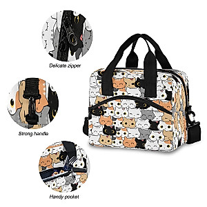 Lunch Bag Box Cute Cats Kitten Pattern Insulated Cooler Lunch Tote Bag Container Snacks Organizer for Women Men Adult Office Work Picnic Hiking
