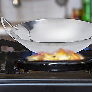 Yardwe Wok Pan Stainless Steel Stir Fry Pans 8 Inch Hot Pot Iron Frying Pan Double Handle Chinese Cooking Pot Kitchen Cookware For Boiling Steam Silver s Steel Wok