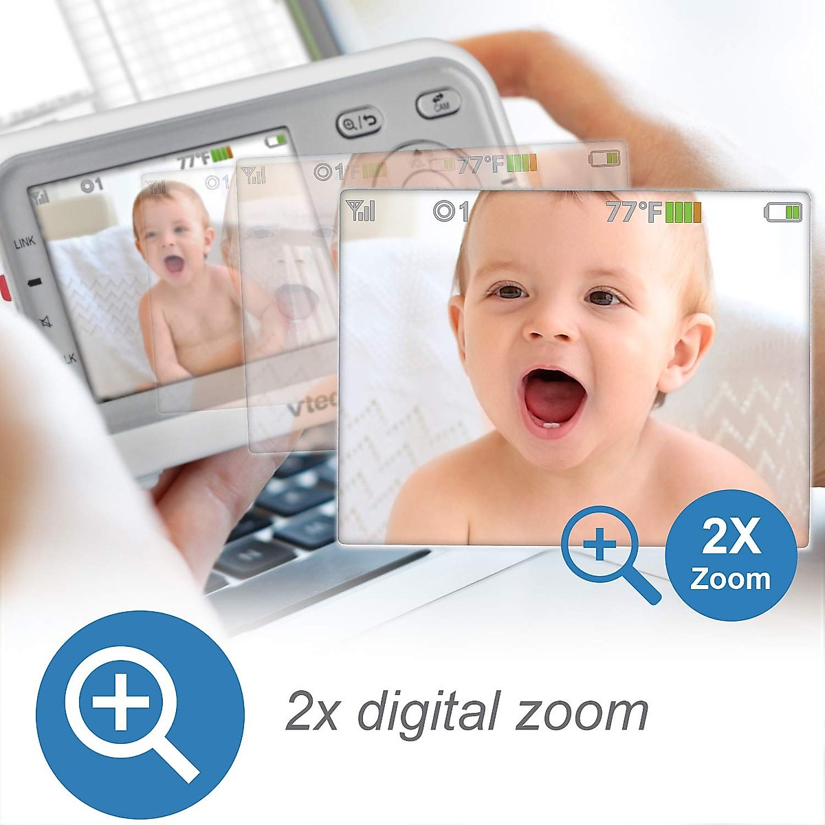 VTech VM3253 Video Monitor with 2.8" Auto On Screen, Invisible LED Infrared Night Vision, 2-Way Talk, Sound & Temperature Alert, Lullabies, Up to 1000ft Range, Plug&Play System with Wall-mount Bracket