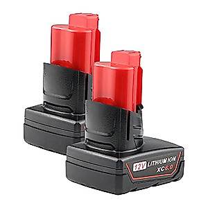 Powerost 2Packs 6Ah 12V Replacement Battery Compatible with Milwaukee M12 48-11-2410 48-11-2420 48-11-2411 48-11-2401 48-11-2402 Cordless Power Tools Battery, 5.47x5.04x4.09 inches