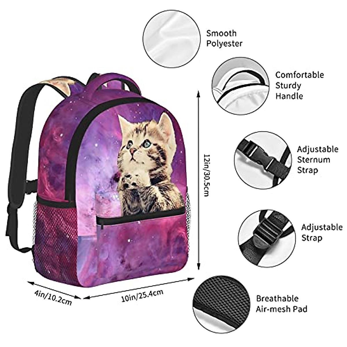 Dujiea 12" Kids Backpack Cute 3d Cat Galaxy Kitty Toddler Backpack For Boys Girls, Preschool Kindergarten Schoolbag Nursery Travel Bag With Chest Strap