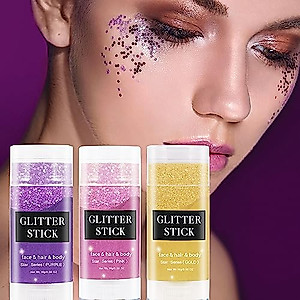 MEICOLY Pink Body Glitter Stick,Singer Concert Music Rave Festival,Rotating Mermaid Face Glitter Stick,Holographic Glitter for Face/Body/Hair/Eye,Sparkling Face Glitter Makeup Body Glitter for Women