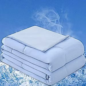 OIGAE Cooling Comforter King Size, Double Sided Cooling Blanket with Q-Max > 0.5 Arc-Chill Cooling Fiber, Lightweight Cooling Summer Comforter Quilt for Hot Sleeper Night Sweats, 90" x 108", Blue