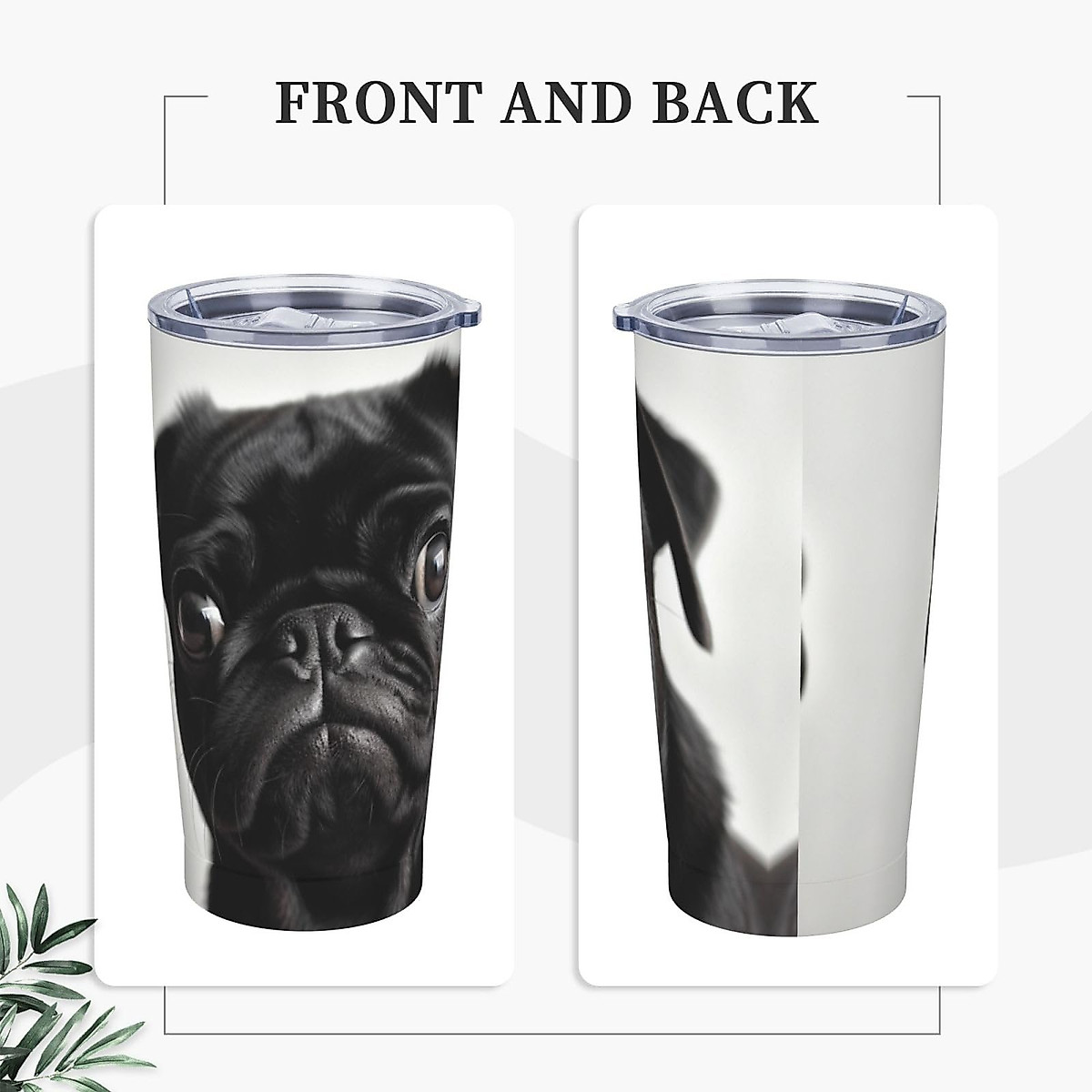 Cute Black Pug Dog print 20 oz Stainless Steel Tumbler With Lid And Straw Insulated Coffee Cup Portable Travel Mug For Cold And Hot Drinks