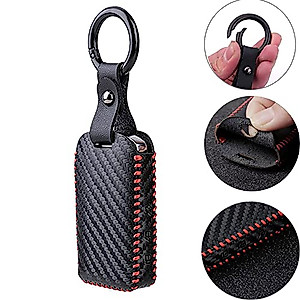 flyfox 2/3/4 buttons leather carbon fiber smart side buttons remote Key Fob case Cover For 2019-2021 Mazda 3, Mazda 3 Hatchback, Mazda CX4 CX5 CX8 CX9 CX-30, Mazda 6 WAZSKE11D01 (leather-carbon fiber)