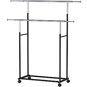 Simple Houseware Standard Double Rod Garment Rack, Black