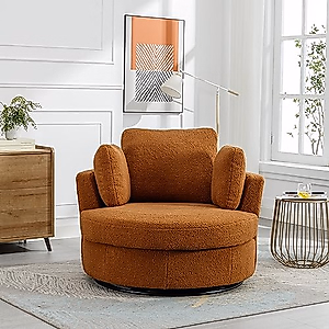Oversized Swivel Accent Barrel Chair with 3 Pillows,Modern Comfy Upholstered 360 Recliner Sofa Cozy Club Chaise Leisure Round Loveseat Lounge Armchair for Living Room/Bedroom/Hotel/Nursery/Office