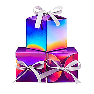 SHANSVYE Small Gift Boxes,Holographic purple Gift Candy Box with Ribbon Bulk,4x4x4 inches,Paper Gift Boxes with Lids for Presents,Decorative Gift Boxes,Party Favor Box(10, Gradient purple)