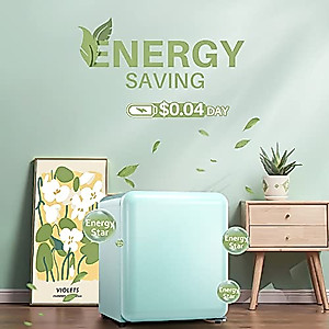 Kismile Retro Mini Fridge with Freezer, 1.7 cu. ft. small Refrigerator with Removable Shelves, Mechanical Control, Recessed Handle, Small Fridge for bedroom, Office, Apartment(Green)