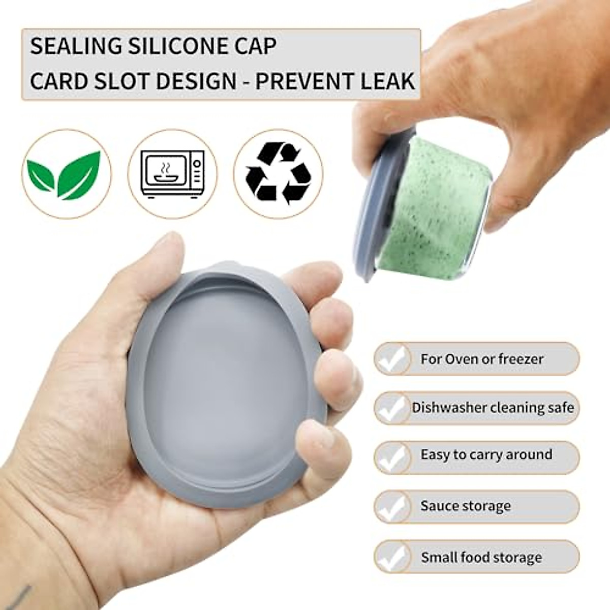 Pudy Roll 4 Pack 4.5 Oz Glass Condiment Containers With Leakproof Lid, Reusable Dipping Sauce Cups Set, BPA-Free, Grey