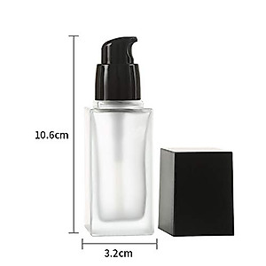 2 Pack 30ml/1 Oz clear Glass Foundation Bottle,Empty Refillable Square Lotion Bottle With Press Pump for Lotion Liquid Body Cream Cosmetic Travel Foundation Samples Vials-Pipette&Funnel Included