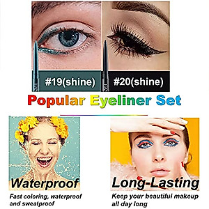 LemonSac 20 Colors Eyeliner Pen Set, Eye Shadow Pencil, Pearl Eyeliner Kit Metallic Eyeliner Pencil Glitter Eyeliner for Women Eye&Lip Liner Professional Waterproof Retractable Eyeliner(20PCS)