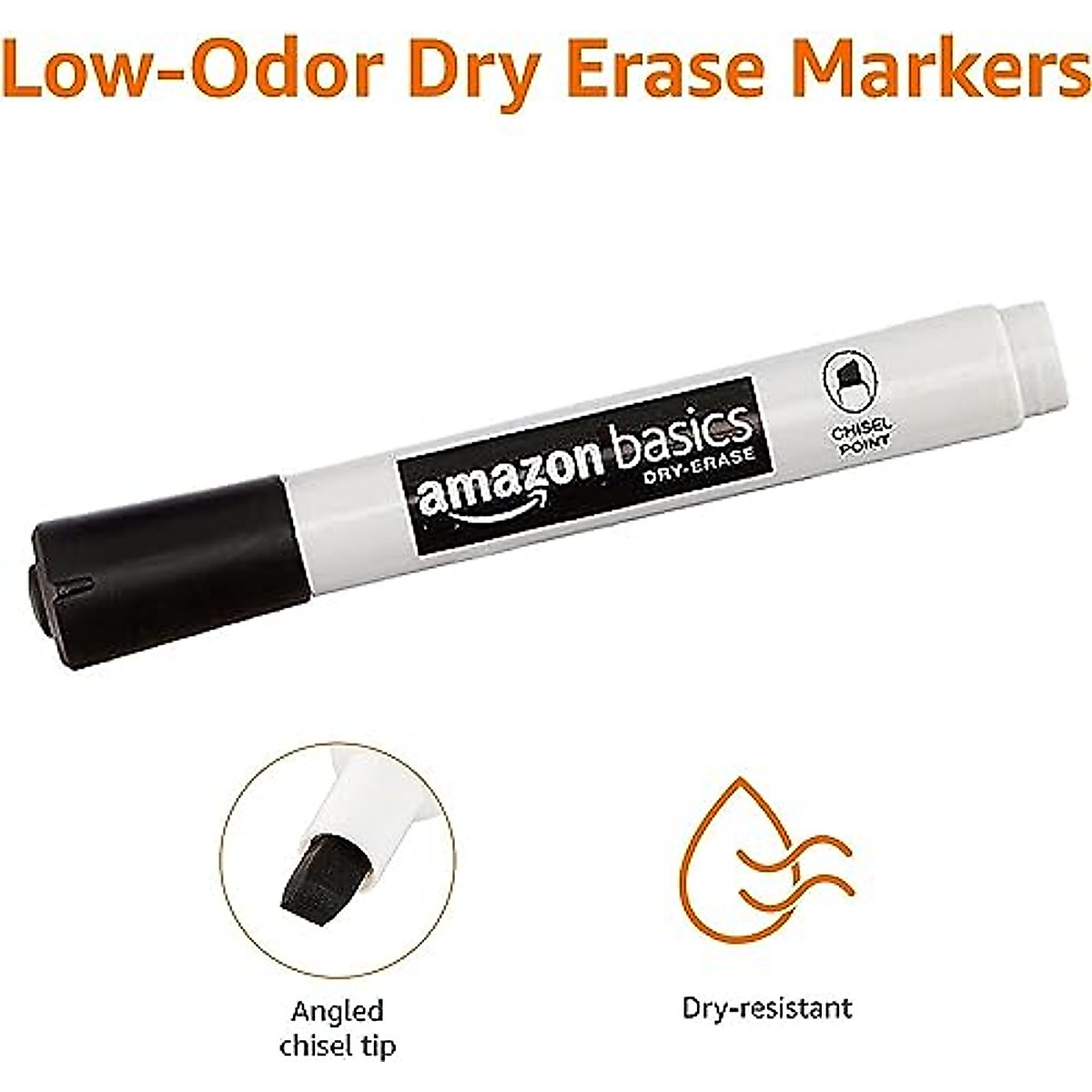 Amazon Basics 12-Pack Low-Odor Chisel Tip Dry Erase Whiteboard Markers, Black