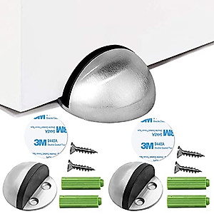 2 Pack Door Stoppers, Door Stopper Set with Rubber Bumper, 3M Adhesive Door Holder Door Stop, No Need to Drill Floor Door Stopper, Stainless Steel Door Stop for Home Hotel