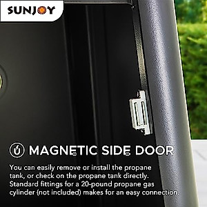 Sunjoy Patio Heater, 40000 BTU Portable Freestanding Steel Frame Outdoor Propane Heater with Side Table Design, Stainless Steel Burner, Safety Self Shut-Off System for Commercial & Residential Use