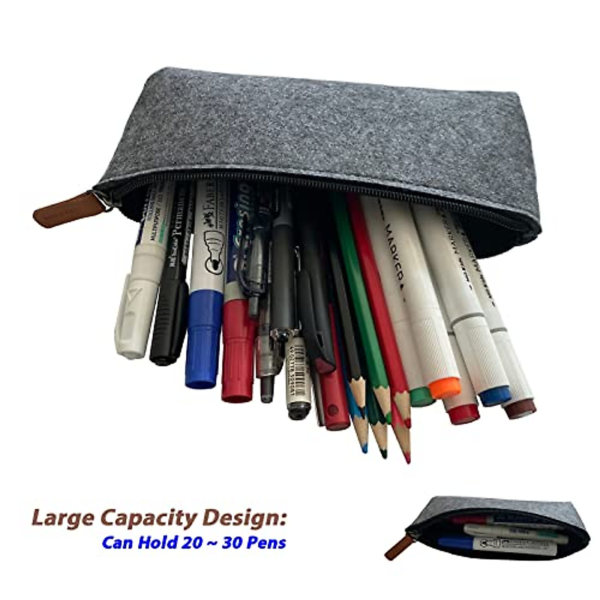 Suekiria Felt Pencil Case, 3-Pcs Pen Pouch, Small Pencil Bag with Zipper, Portable Stationery Holder, 8.6'' x 3.5'', Washable, Durable, Lightweight, High Capacity - Grey, Dark Grey