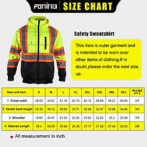 FONIRRA Hi Vis Safety Fleece Zip Hoodie for Men Reflective Sweatshirts ANSI Class 3 Jackets Detachable Hood (Yellow,L)