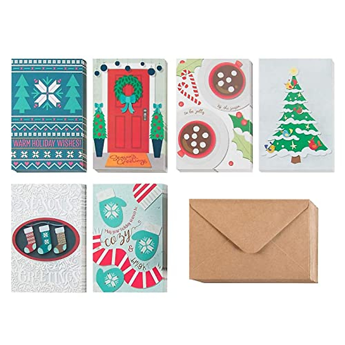 48 Pack Christmas Cards in Bulk with Kraft Envelopes, 6 Cozy Christmas Designs for Holiday Thank You Cards 4x6"