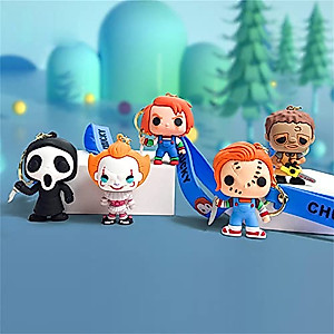 ONablvd 1pc Cute Horror Cartoon Pop Car Keychain Charm Bag Decoration Charm Keychain Birthday Gifts for Women Girls Boys (C)