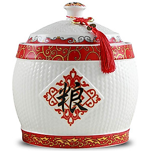 Food Storage Containe Food Rice Storage Containe Sealed Storage Tank,Chinese Jar,Ceramic Rice Cylinder With Lid,Large Capacity Cat And Dog Food Storage Bucket,Chinese Style Design,Holiday Gifts
