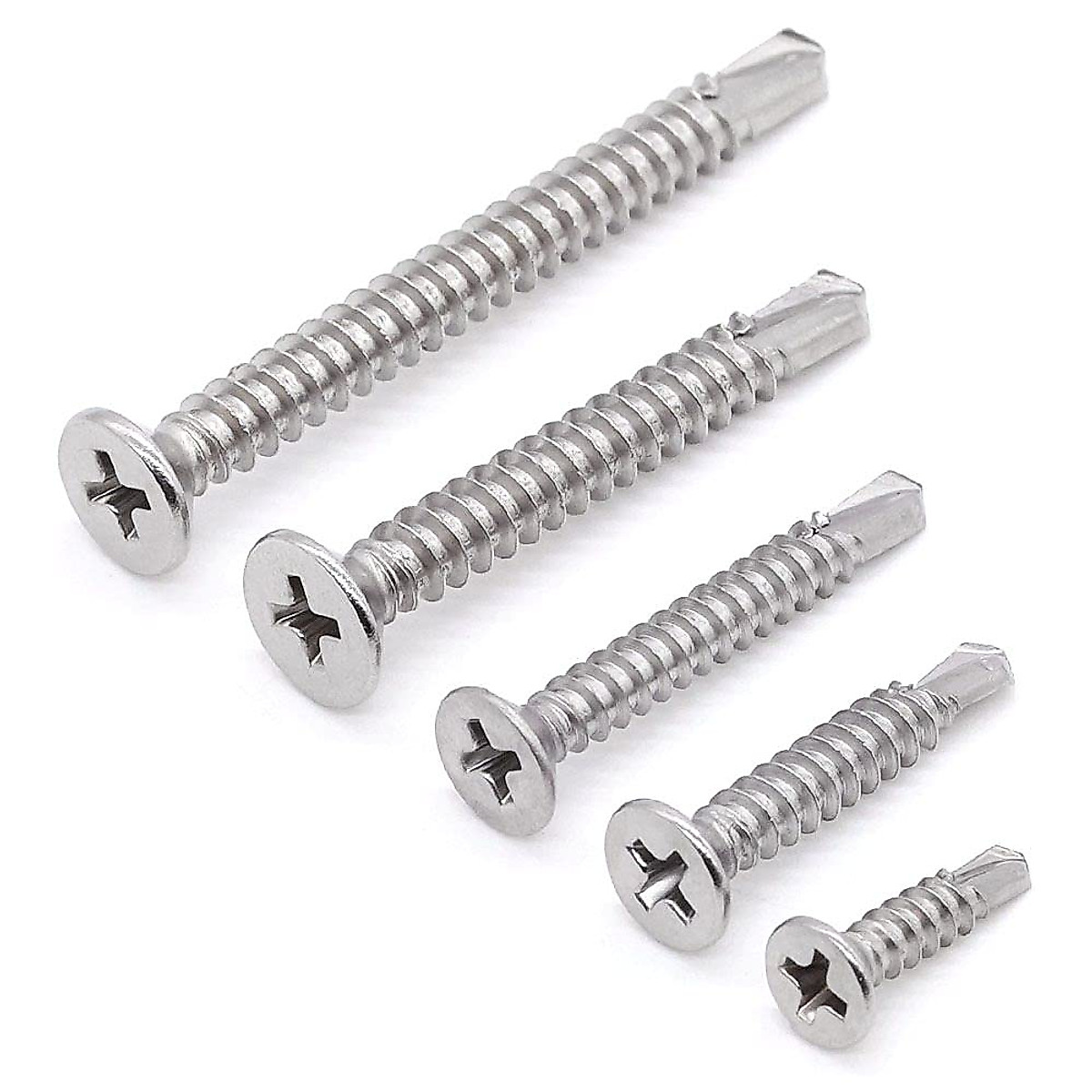 Glvaner 60pcs #10 x 3/4" Phillips Flat Head Self Drilling Screws, Stainless Steel 410, Flat Head Self Quick Self Tapping Screws for Sheet Metal Wood Plastic, Without Pre-drilled Holes