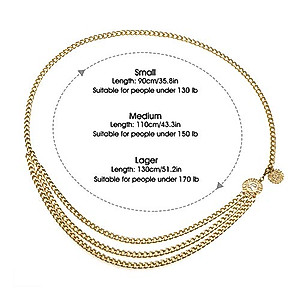 Glamorstar Multilayer Metal Waist Chain Dress Belts Metal Belt for Women Gold 130CM/51.2IN