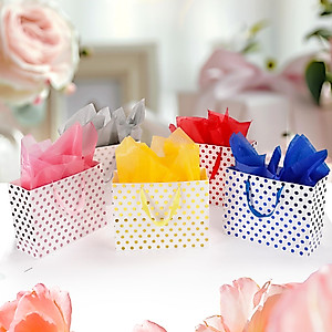 MOXARYSU Large Gift Bags With Handles: 5 Pack 13X4.7X10.2 Metallic Polka Dot Gift Bags With 15 Tissue Paper （5 Colors）