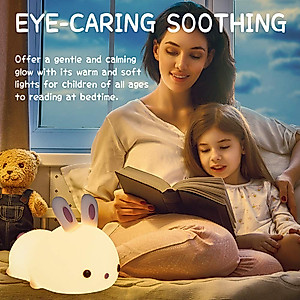 Cute Bunny Kids Night Light, Bunny Light Cute Lamp Battery Operated Nursery Toddler Night Lights for Girls Kids Babies - Portable Squishy Color Changing Birthday Christmas Gift Nightlight for Children